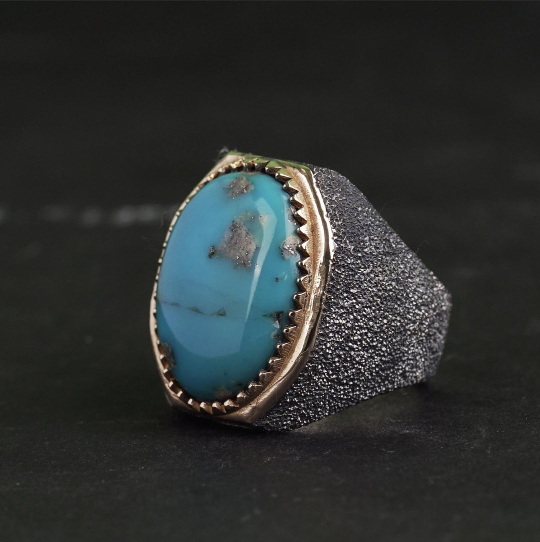 Turquoise Stone Silver Signet Ring, Men Large Thumb Ring, Turquoise ...