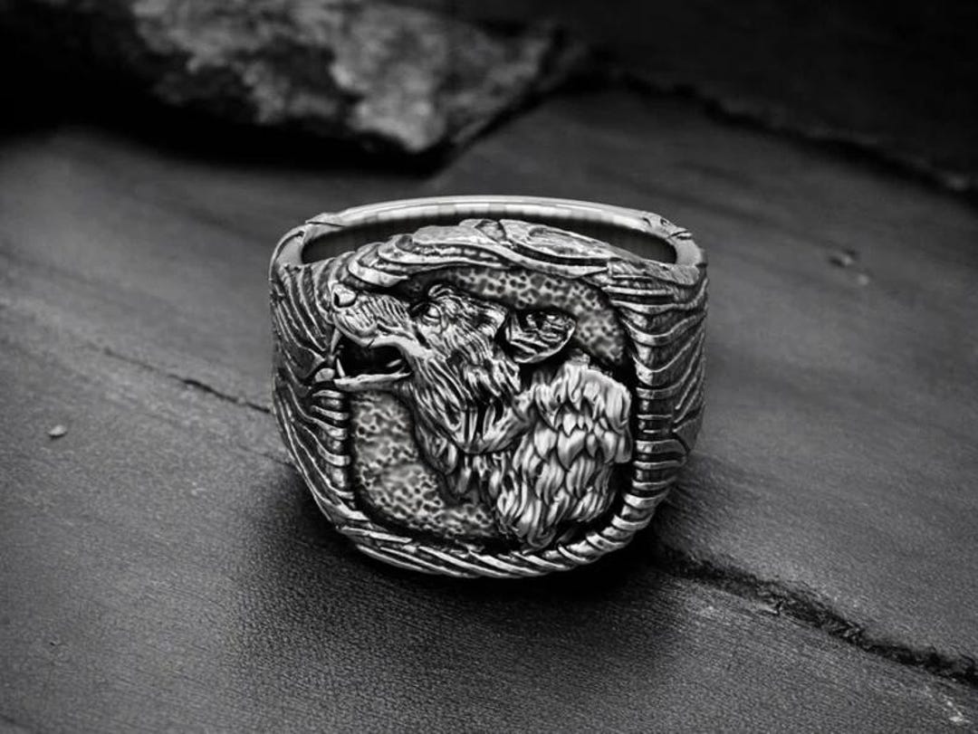 Howling Wolf Ring for Men, Viking Wolf Head Ring, Norse Animal Jewelry ...