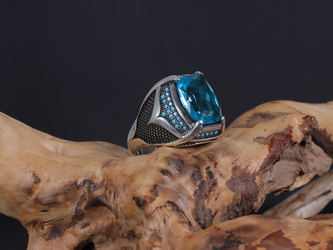Men's Luxury Blue Topaz Ring, Unique Gift for Him, Blue Topaz Gemstone ...