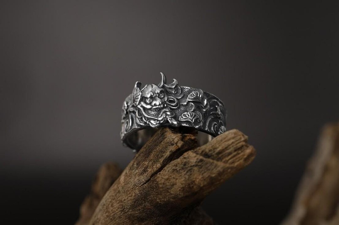 Hannya Demon Face Band Ring, Oni Mask Band Ring for Men, Japanese Demon ...