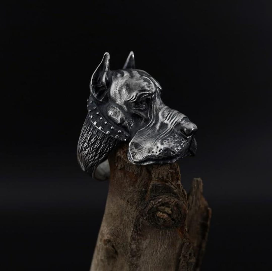 Silver Large Doberman Head Ring for Men, Doberman Pinscher Ring, Dog ...