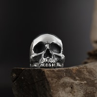 Silver Skull Ring, Four Head Skull Ring, Hammered Skull Ring, Skeleton ...