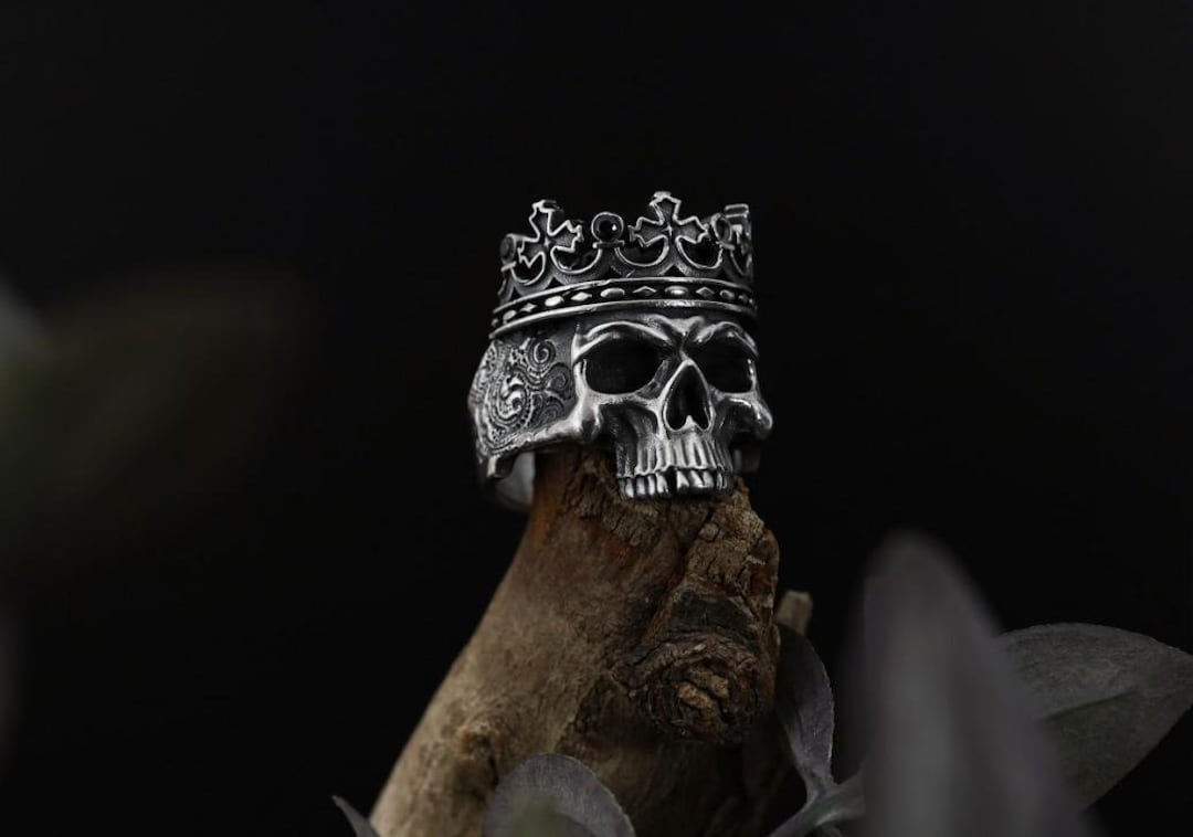Luxury Skull Head Ring, Royal Skull Ring, Crowned Skull Ring, Gothic ...