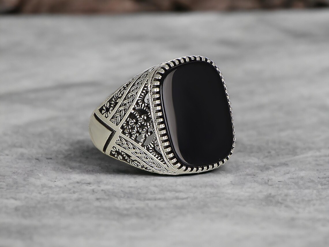 Onyx Sterling Silver Men's Signet Ring: Handmade Ottoman Style - Etsy