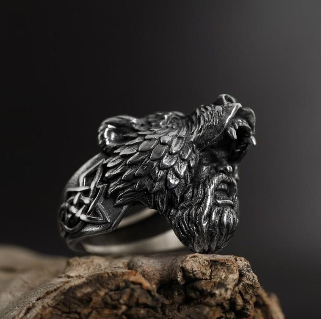 Sterling Silver Viking Berserker Wolf Ring: Norse Warrior Jewelry ...