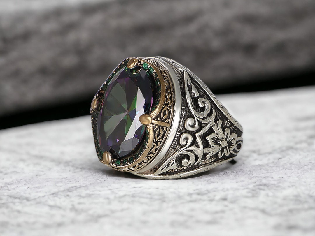 Large Alexandrite Ring for Men, Silver Thumb Ring, Vintage Alexandrite ...