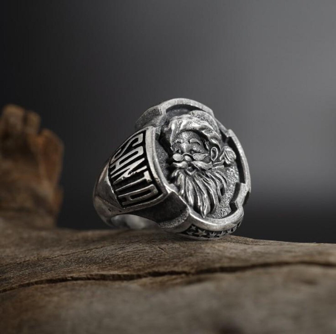 Silver Santa Claus Signet Ring, Holiday Jewelry Gift, Festive Statement ...
