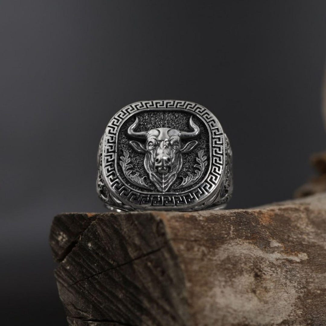 925k Sterling Silver Bull Head Ring, Greek Mythology Minotaur Ring ...
