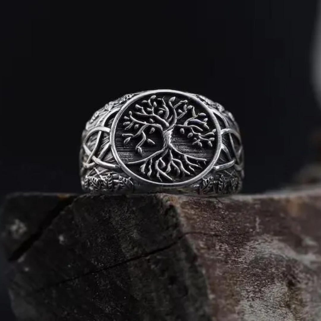 Handmade Tree of Life Signet Ring, Celtic Knot Band Ring, Viking Norse ...