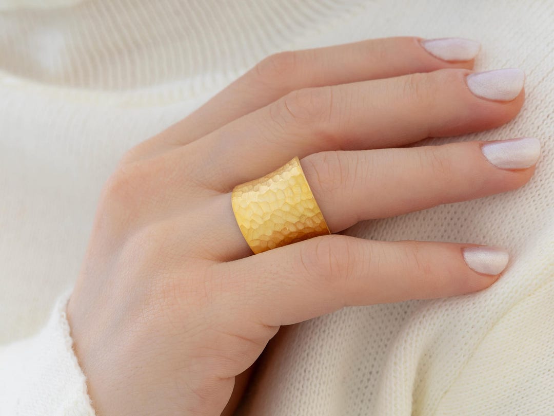 Hammered Sterling Silver Wide Band Ring: Adjustable Statement Ring - Etsy