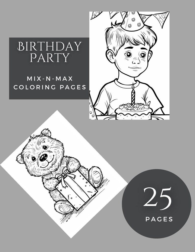 Birthday Coloring Book, Happy Birthday Art, Party Activity Book, Fun ...