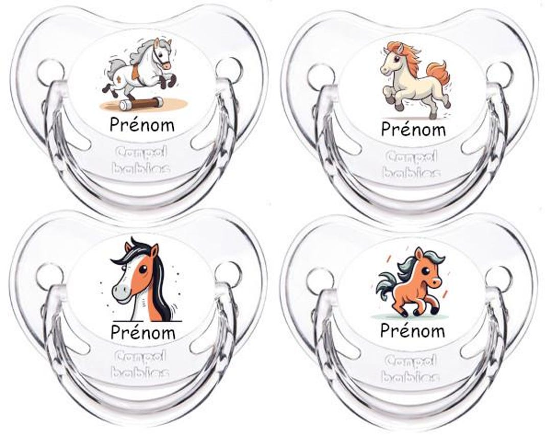 Set of 4 Personalized Horse Baby Pacifiers With First Name PAN040 - Etsy