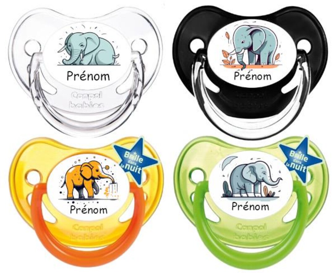 Set of 4 Personalized Elephant Baby Pacifiers With First Name PAN018 - Etsy