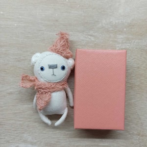 Pocket Tiny White Teddy Bear Toy. Handmade Small Unique Gift. Blythe ...