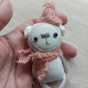 Pocket Tiny White Teddy Bear Toy. Handmade Small Unique Gift. Blythe ...