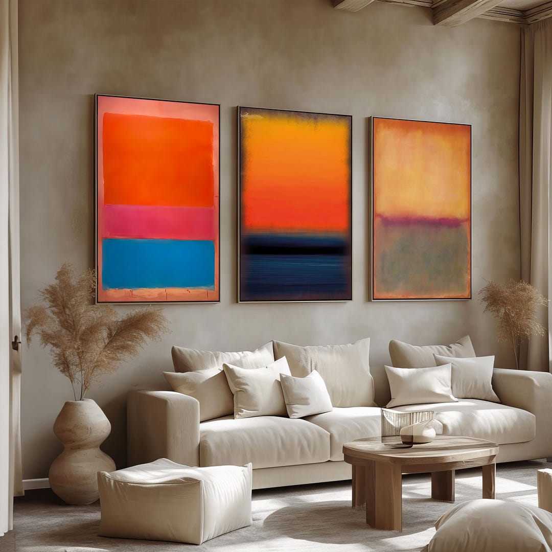 Vivid Horizon Trio - Mark Rothko’s Bold Orange, Pink, and Blue Abstract ...