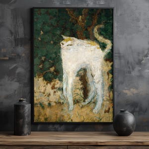 Balthus Canvas Painting of a White Cat – Textured Expression of Feline ...