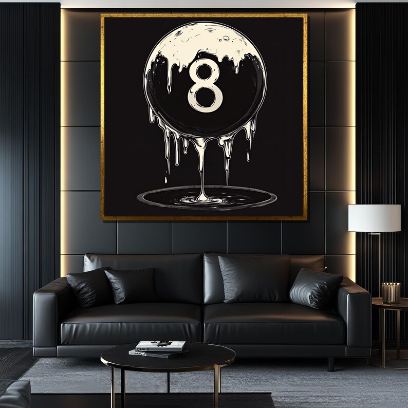 8 Ball Canvas Painting, Billiards Wall Art, Pool Table Decor, Modern ...