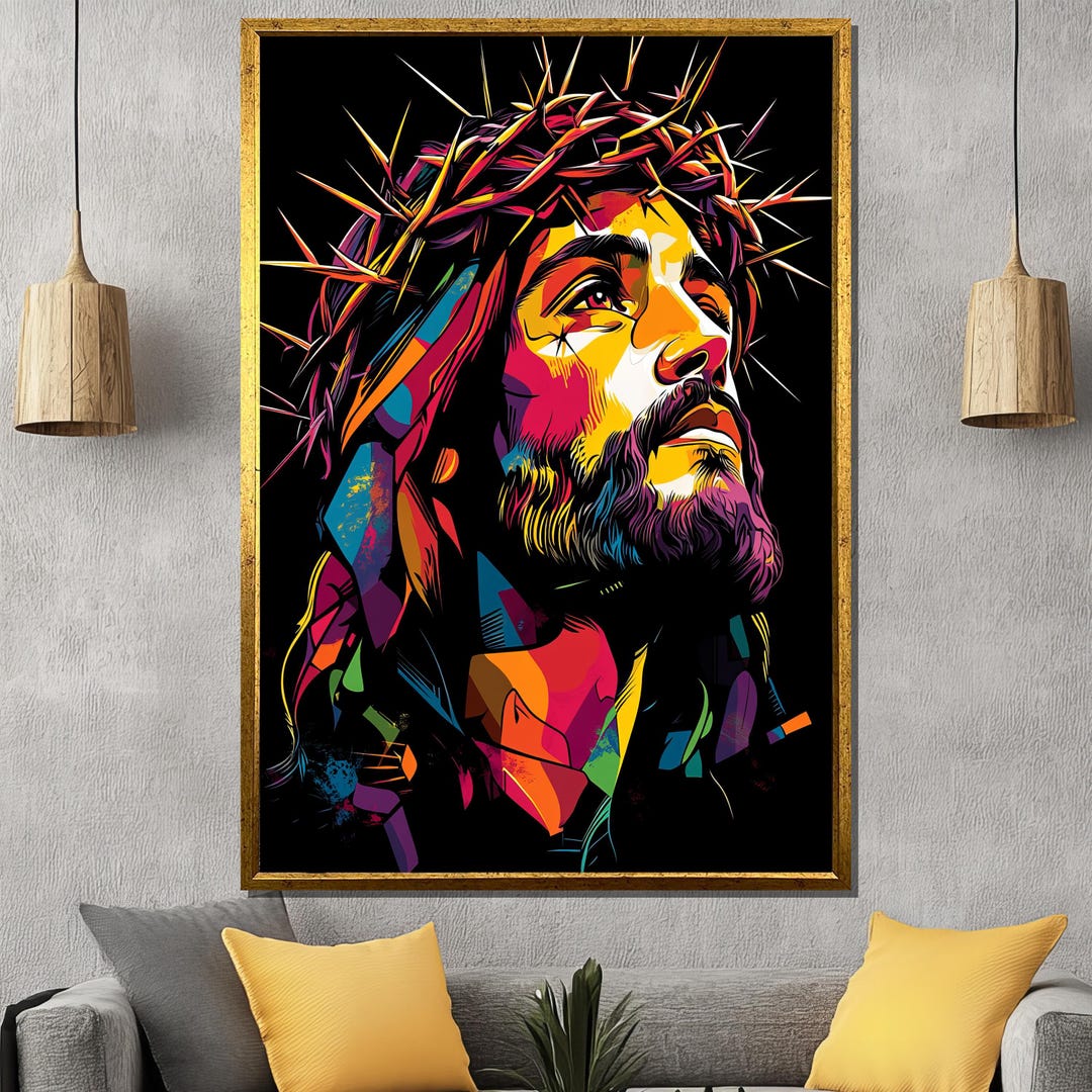 Jesus Christ Pop Art Canvas Painting, Abstract Religious Wall Art ...