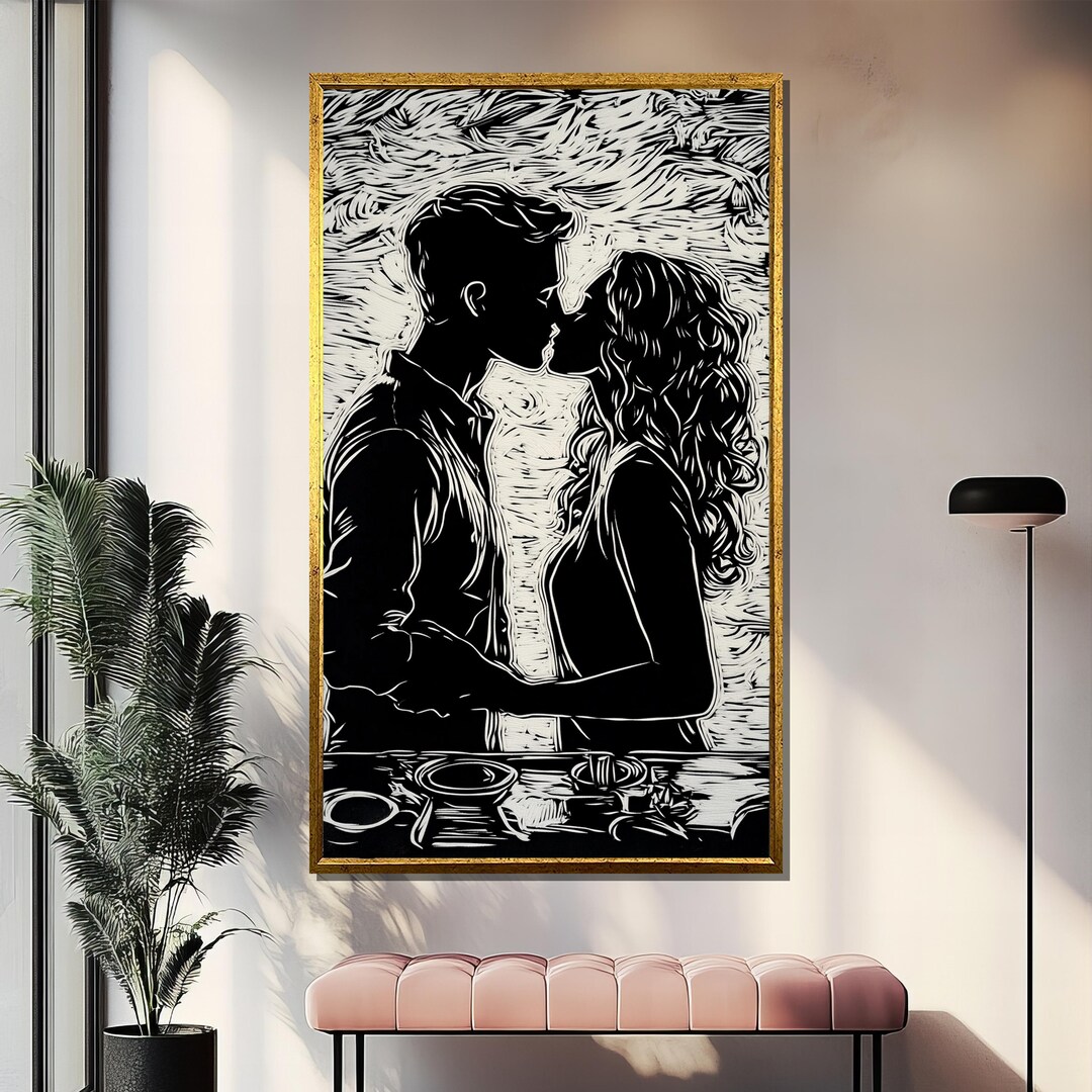 Romantic Couple Canvas Painting - Black and White Love Art - Modern ...