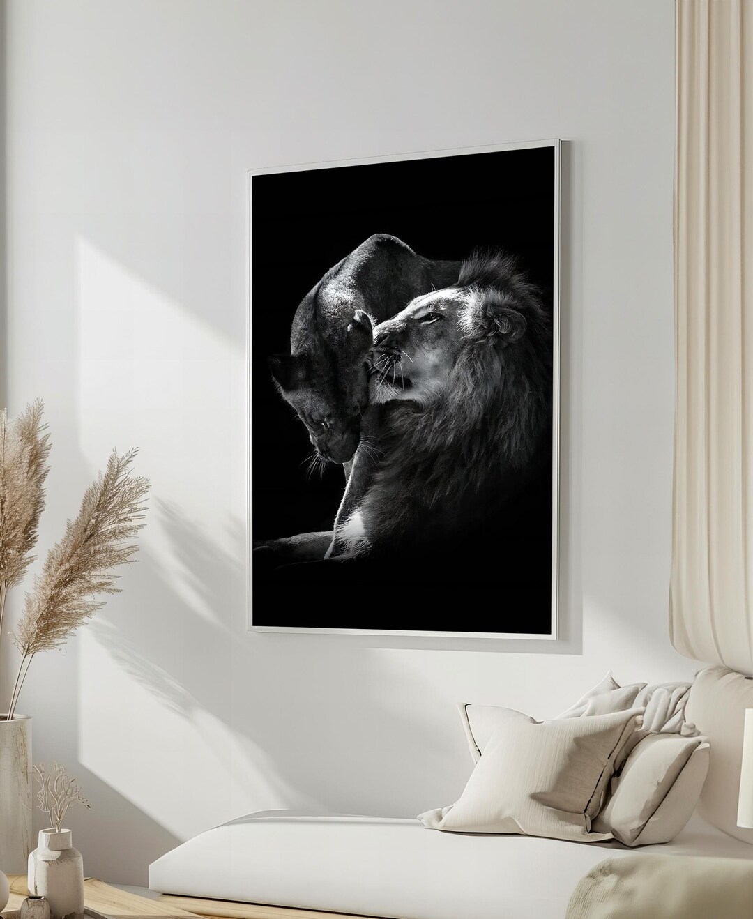Intimate Lion Couple Black and White Canvas Art Elegant Wildlife Print ...