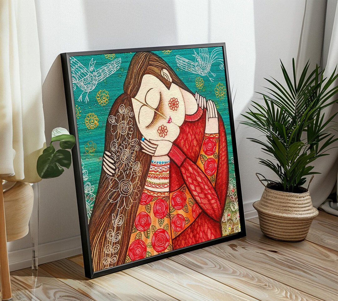 Whimsical Romance: Colorful Embrace of Love in Folk Art Style ...