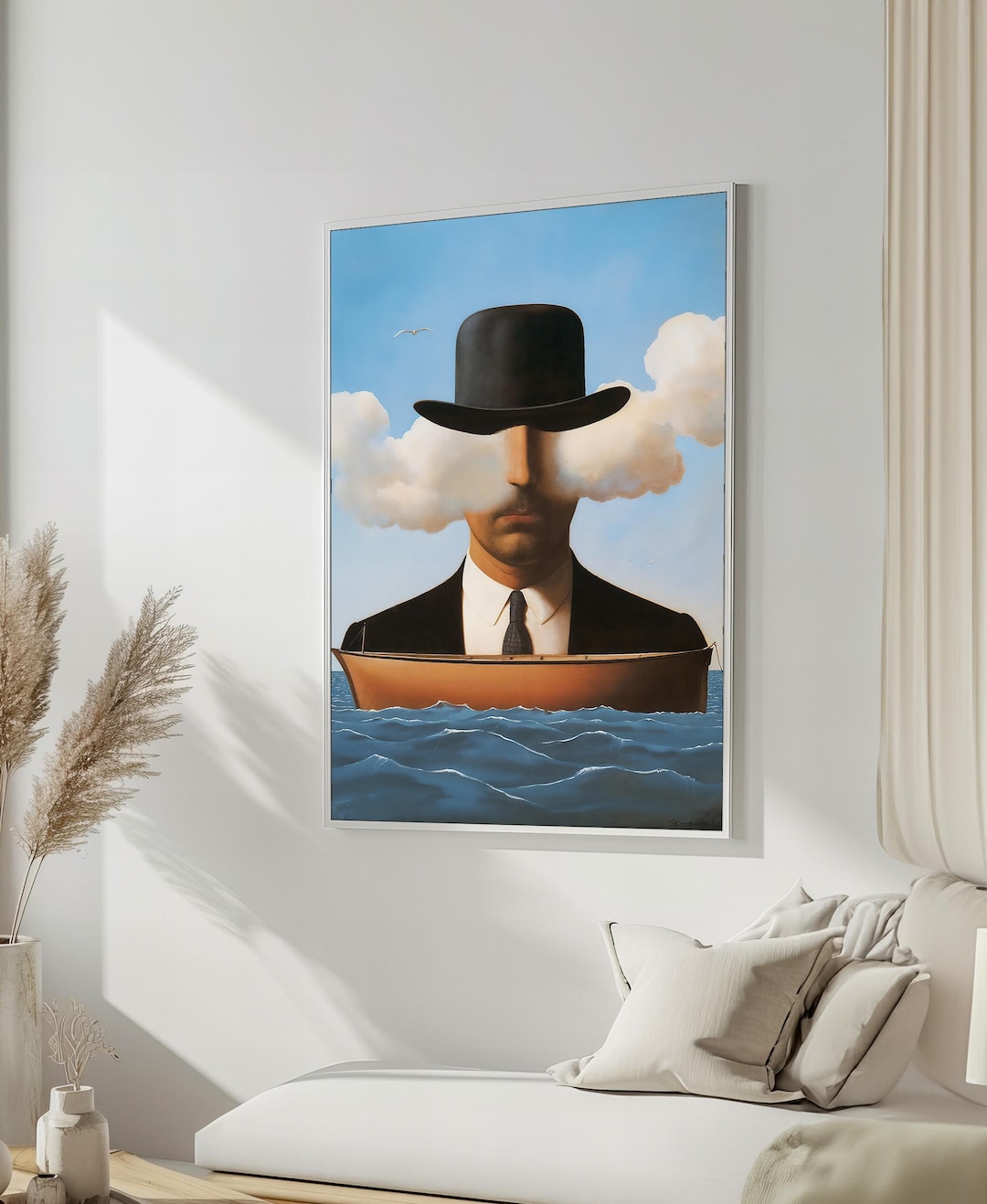 René Magritte Surrealist Canvas Painting – Mysterious Man in a Bowler ...