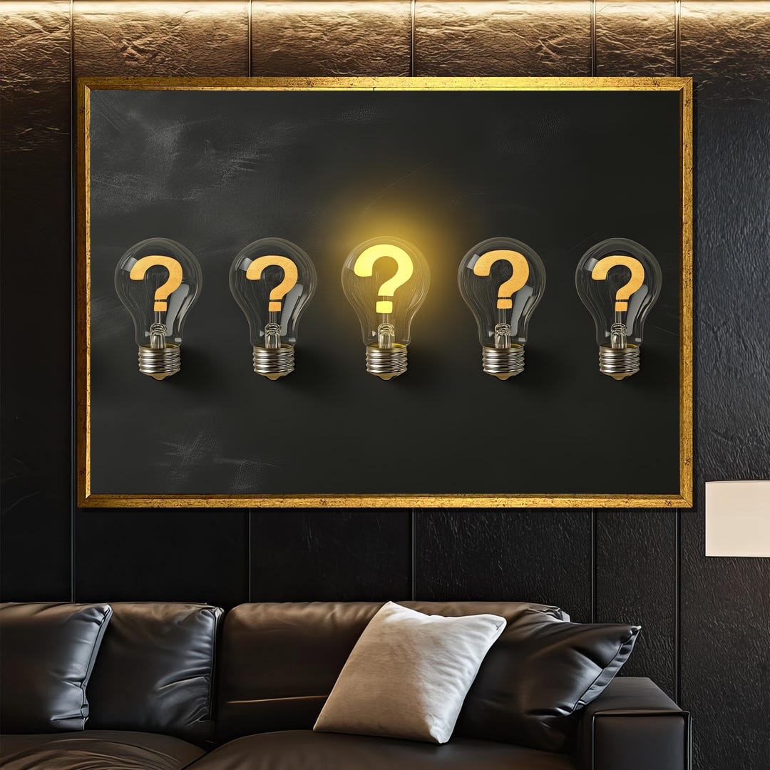 Modern Light Bulb Canvas Painting, Illuminated Question Mark Wall Art ...