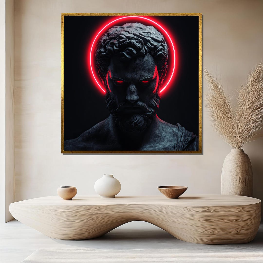 Neon Glow Zeus Canvas Painting, Abstract Mythological Wall Art, Modern ...