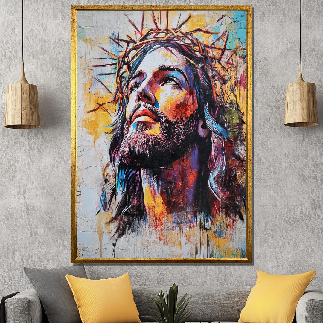 Abstract Jesus Christ Canvas Painting, Vibrant Religious Wall Art ...