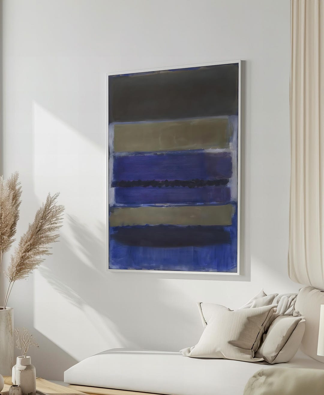 Mark Rothko Abstract Canvas - Deep Blue and Olive Green Stripes, Modern ...
