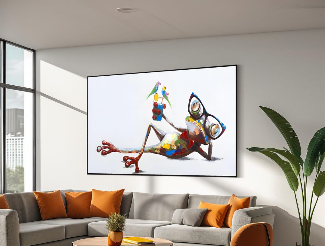 Quirky Frog With Glasses Canvas Painting – Fun and Colorful Animal Art ...