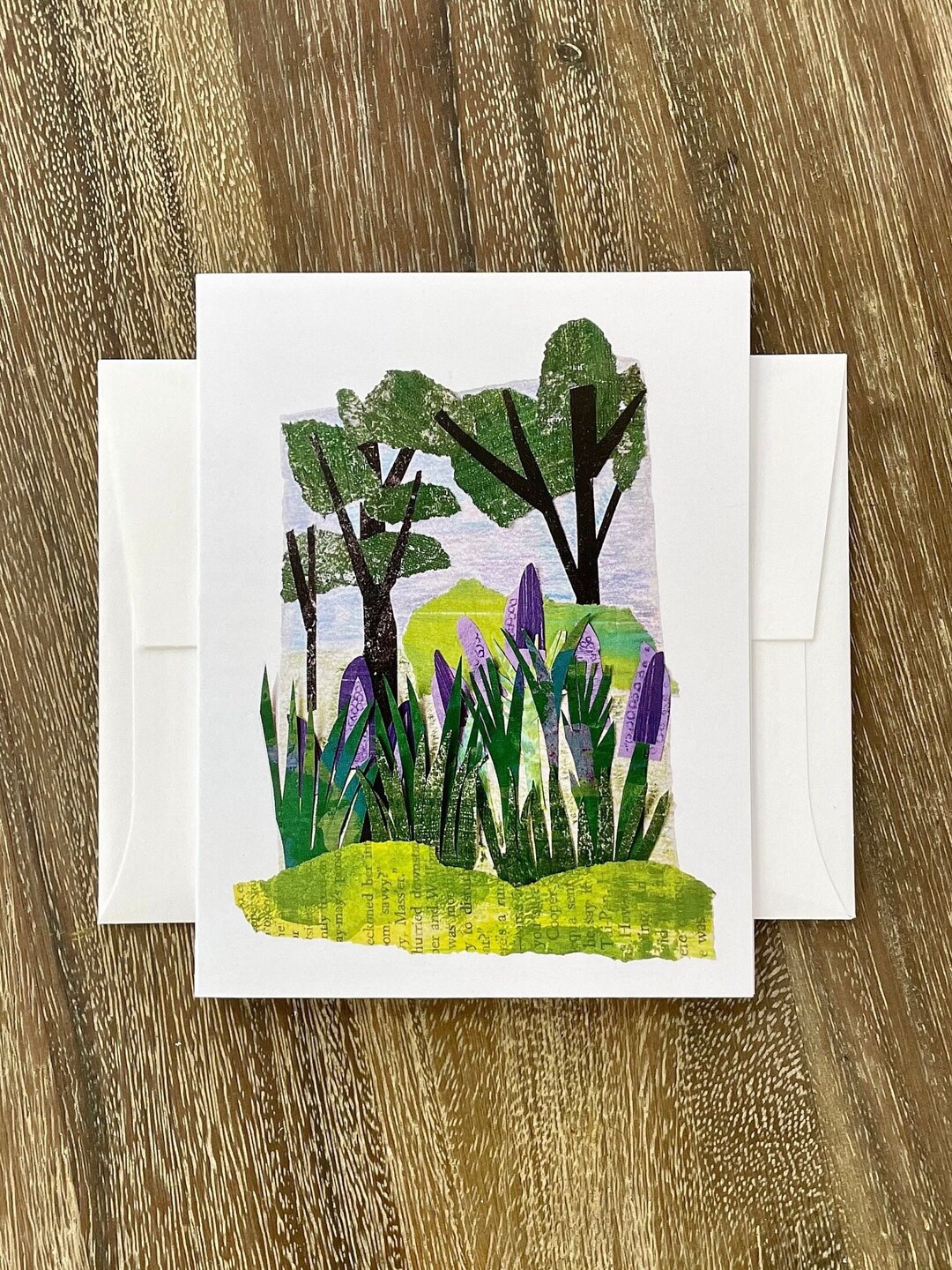 BLUE LUPINE Greeting Card A2 Blank Card Inside Collage Painted Paper ...