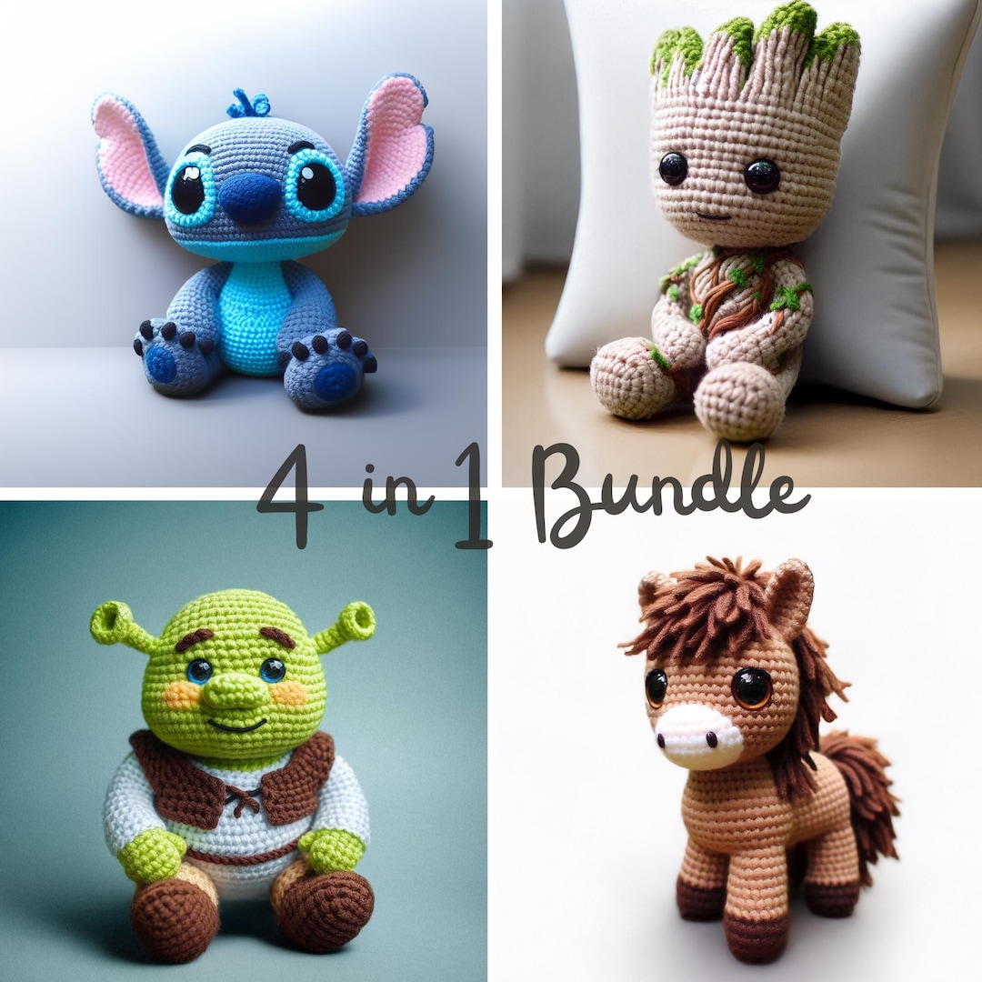 Amigurumi Crochet Pattern Bundle: Stitch, Groot, Shrek, Pony (digital ...