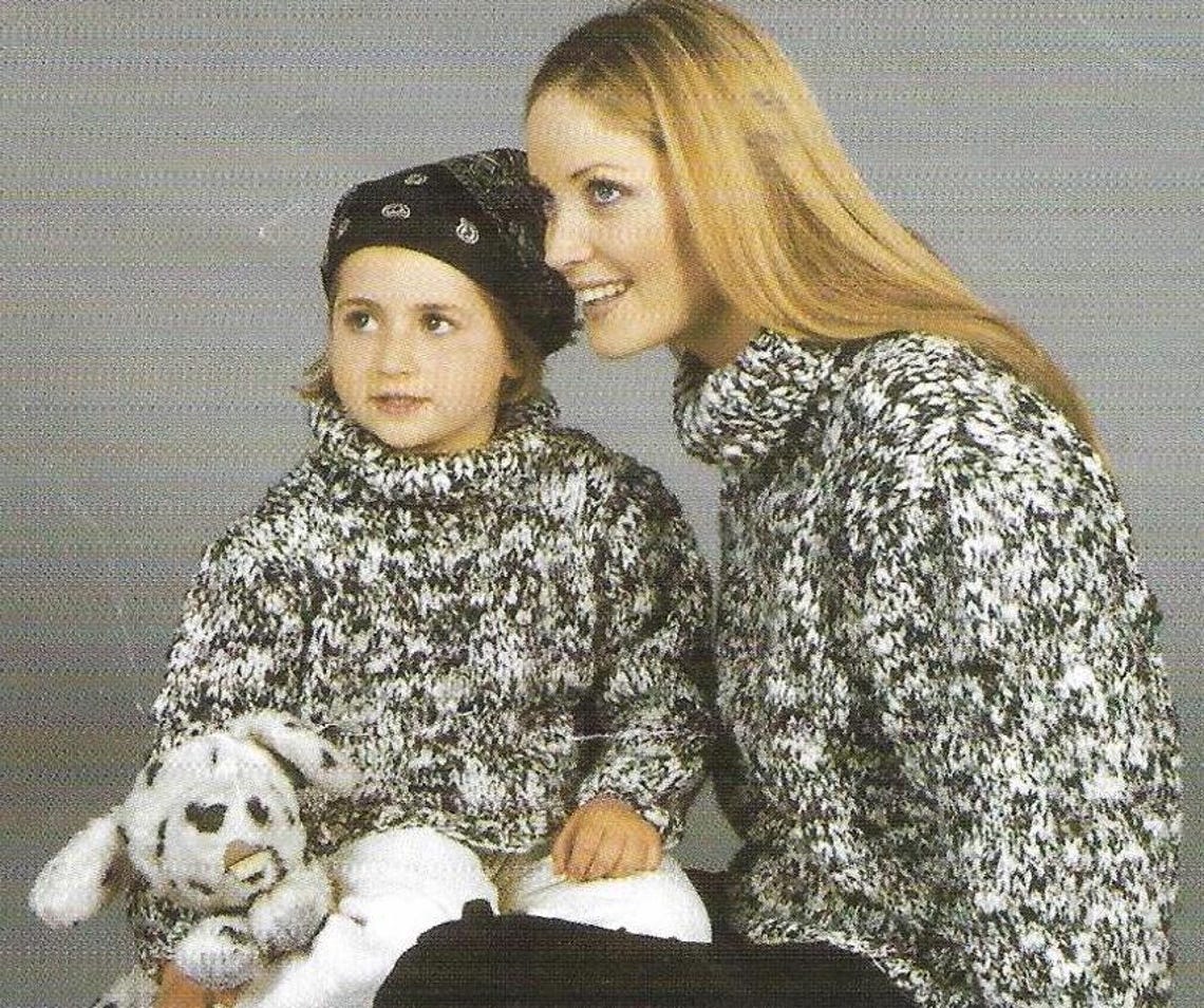 Easy Adults and Kids Chunky Turtle Neck Sweater Vintage Knitting ...