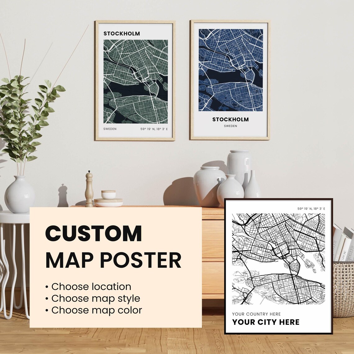 Custom Map Print, Custom City Map, City Map Print, Any Town, Any City ...