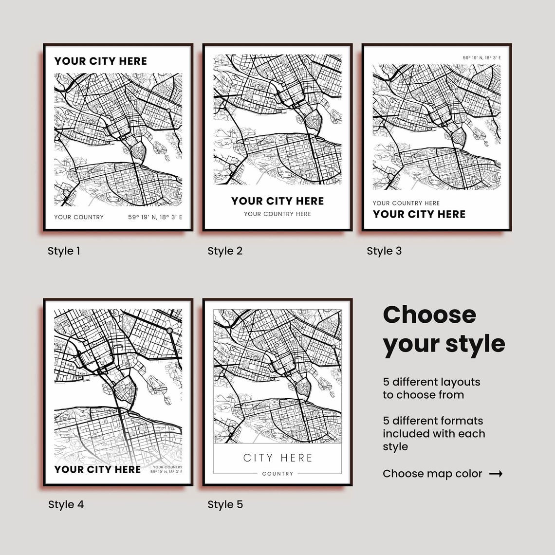 Custom Map Print, Custom City Map, City Map Print, Any Town, Any City ...