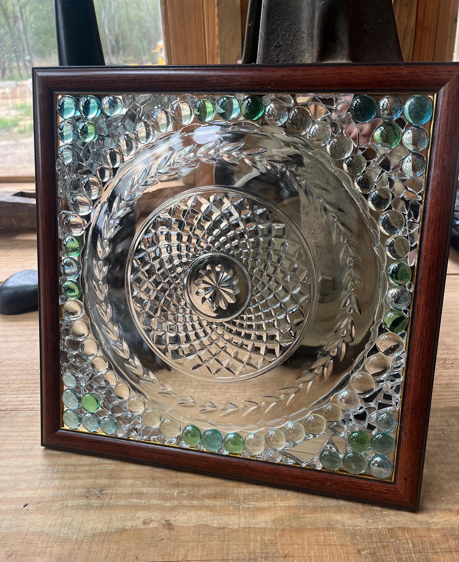 One of a Kind Glass Art Suncatcher With Vintage Crystal Beautiful ...