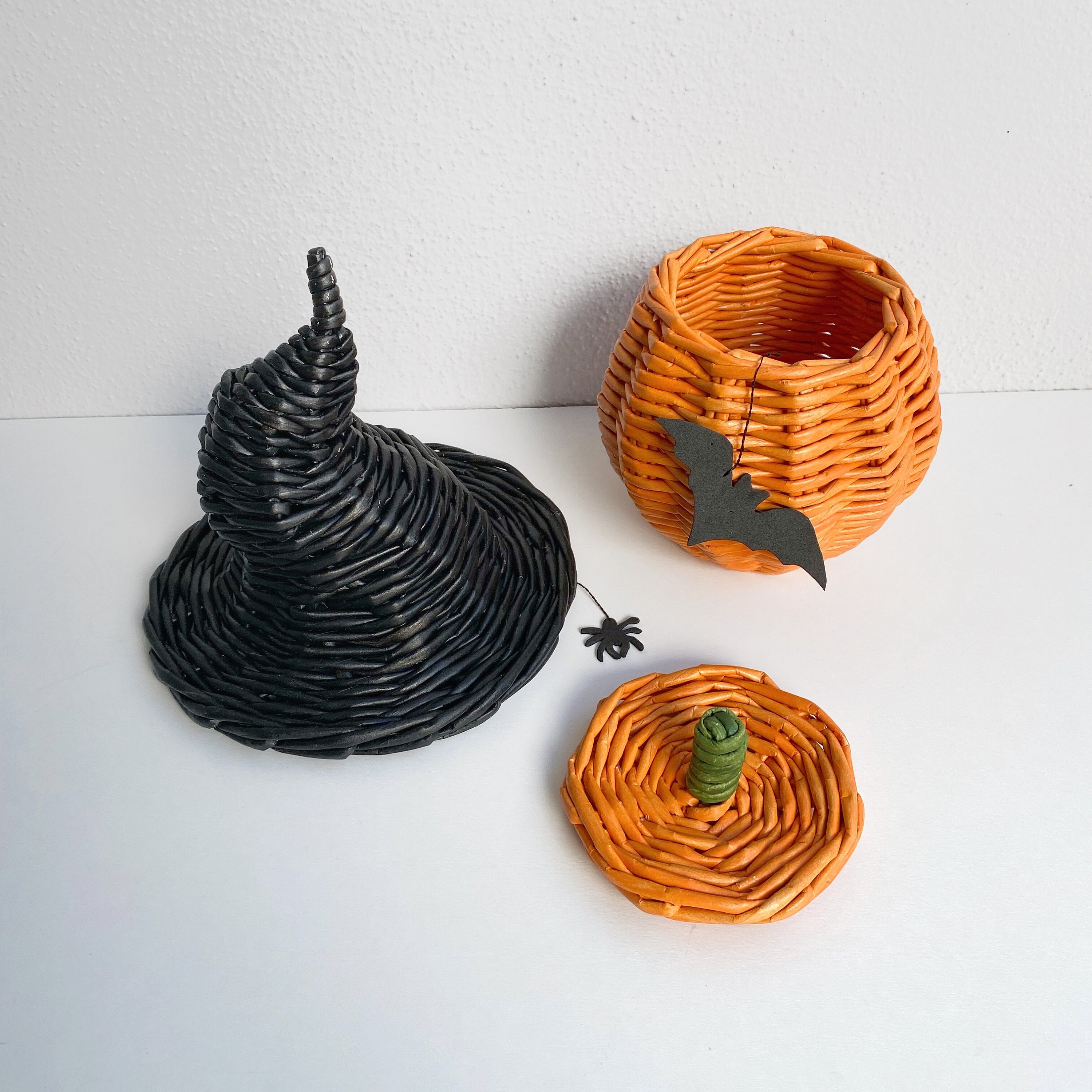 Halloween Pumpkin Wicker Basket, Witch Hat Decor, Halloween Unique ...