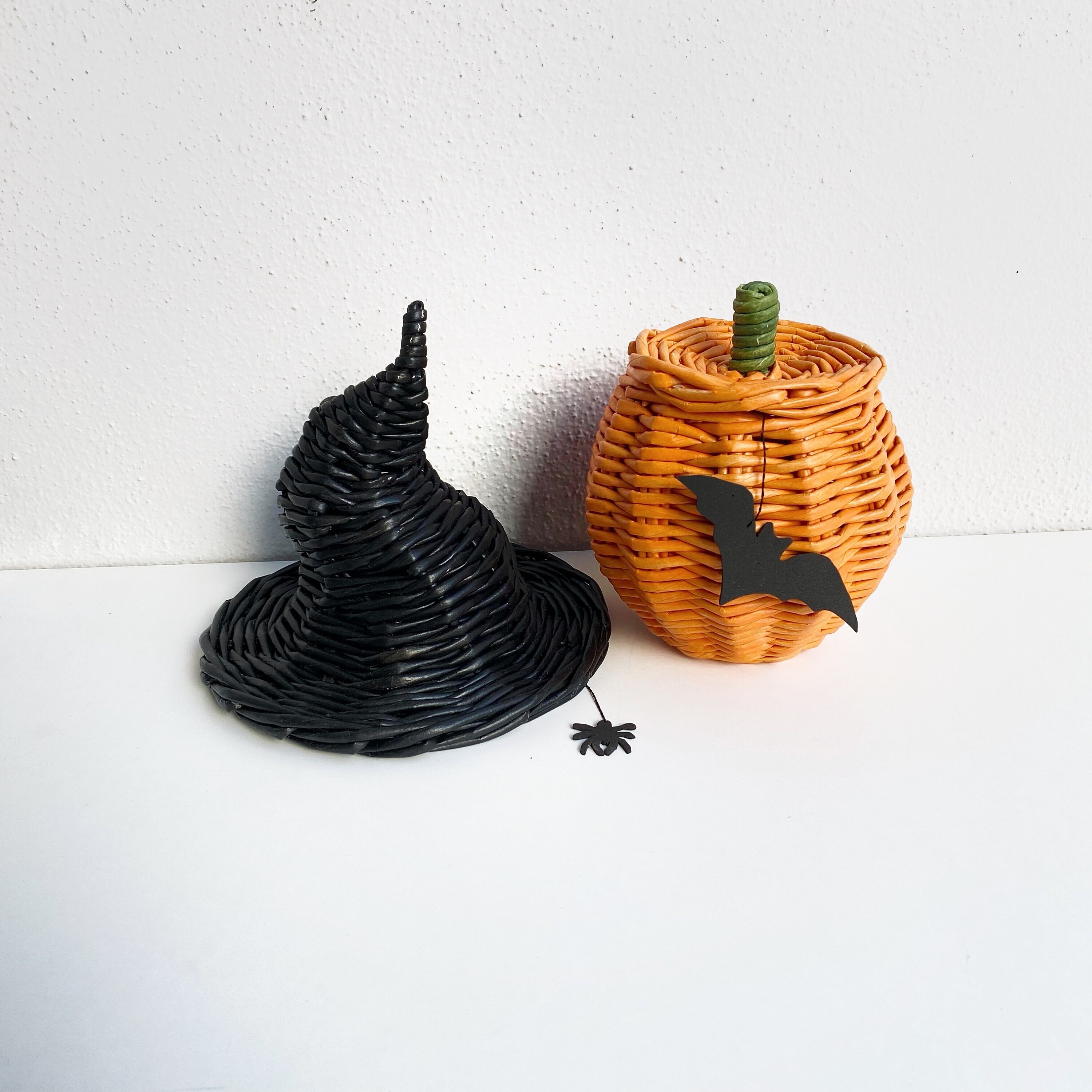 Halloween Pumpkin Wicker Basket, Witch Hat Decor, Halloween Unique ...