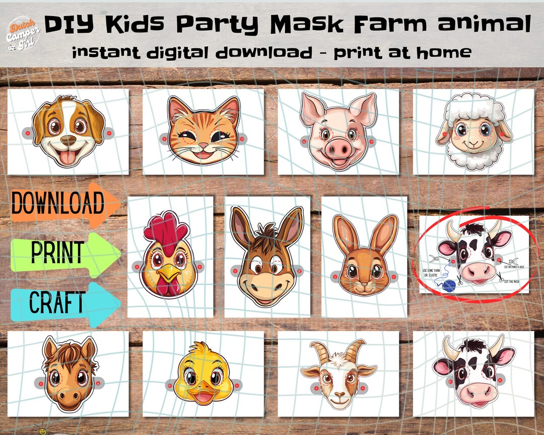 DIY Kids Birthday Party Masks Farm Animal | Funny Kids Masks Png ...