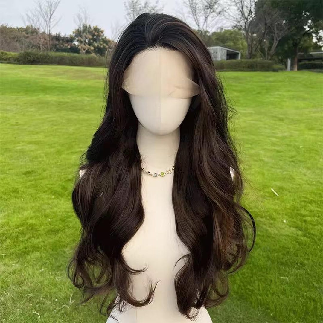 Long Wavy Chocolate Brown Lace Front Wig: Heat-resistant Synthetic Hair ...