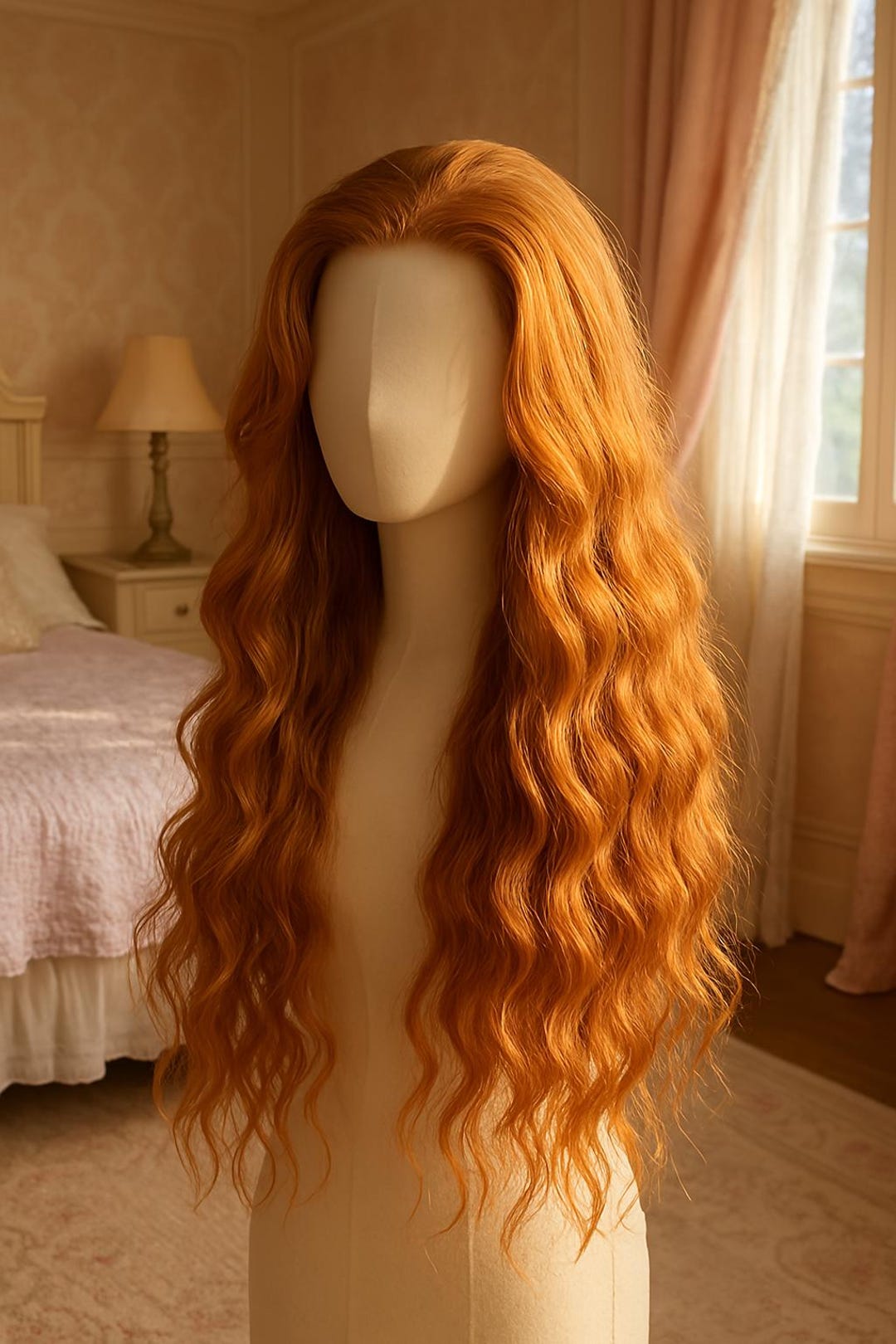 Long Wavy Ginger Wig With Bangs - Natural-looking Heat-resistant Hair ...