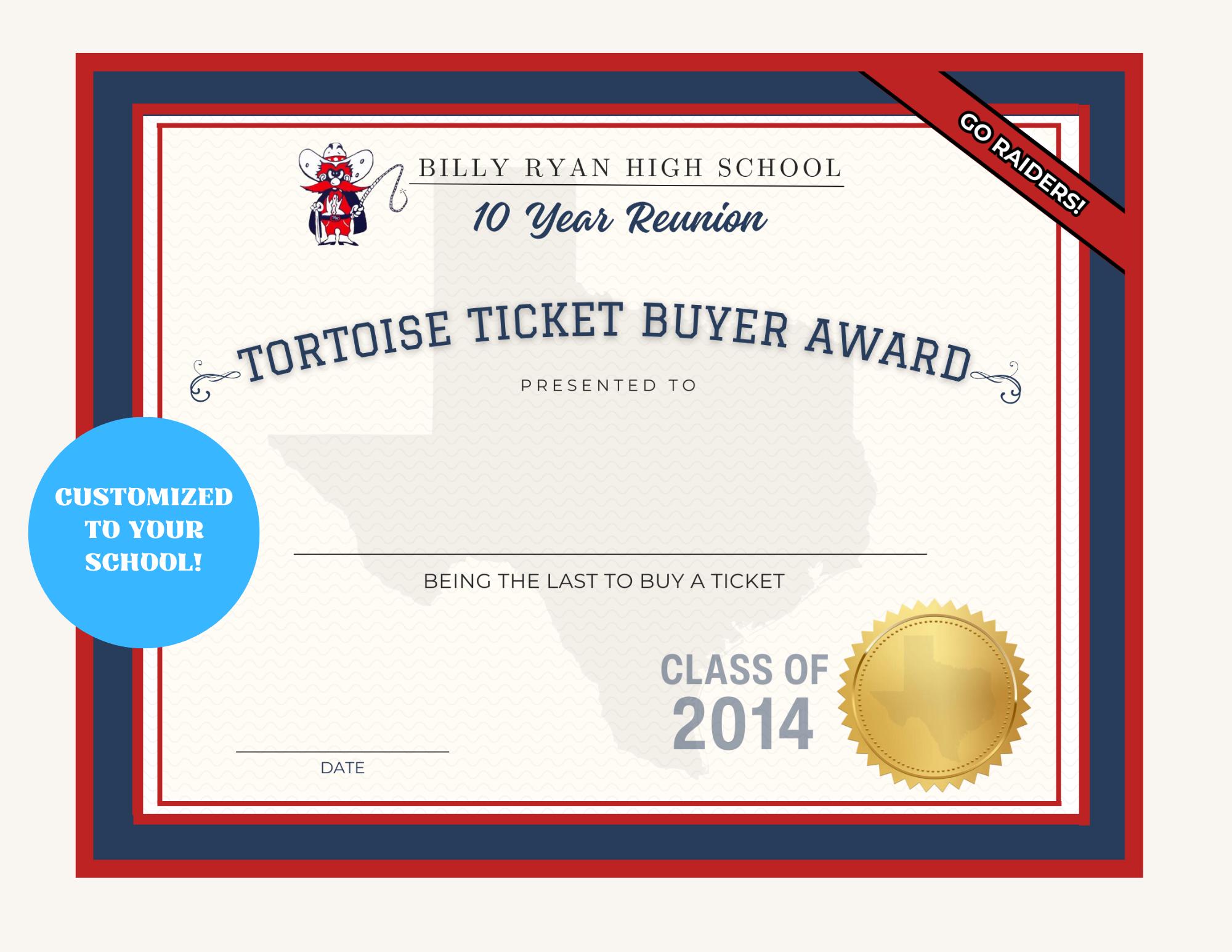10 Year Class Reunion Award Certificate LAST to Buy TICKET ...