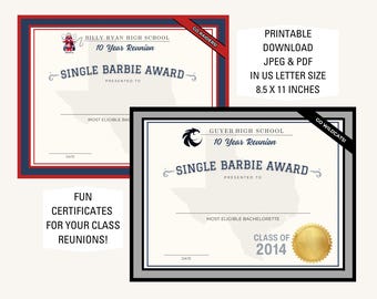 10 Year Class Reunion Award Certificate LONGEST DISTANCE, Customizable ...