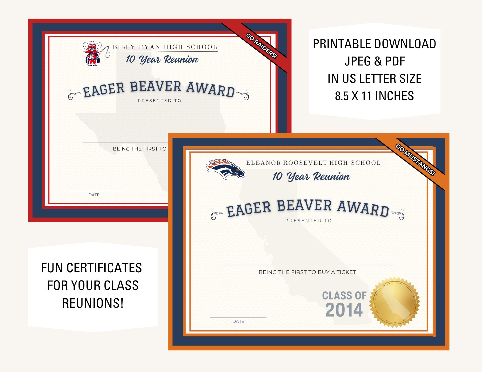 10 Year Class Reunion Award Certificate FIRST to Buy TICKET ...