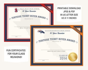 10 Year Class Reunion Award Certificate LONGEST DISTANCE, Customizable ...