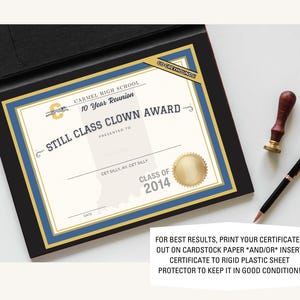 10 Year Class Reunion Award Certificate CLASS CLOWN, Customizable ...
