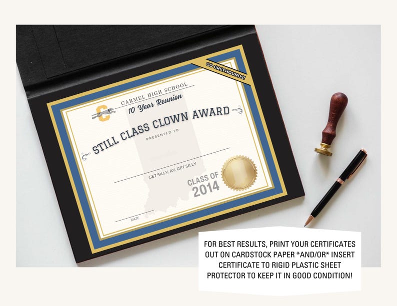 10 Year Class Reunion Award Certificate CLASS CLOWN, Customizable ...