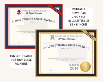 10 Year Class Reunion Award Certificate CLASS CLOWN, Customizable ...